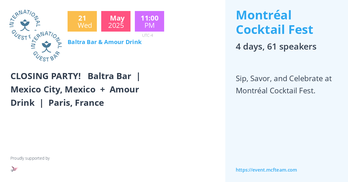 CLOSING PARTY! Baltra Bar | Mexico City, Mexico + Amour Drink | Paris ...