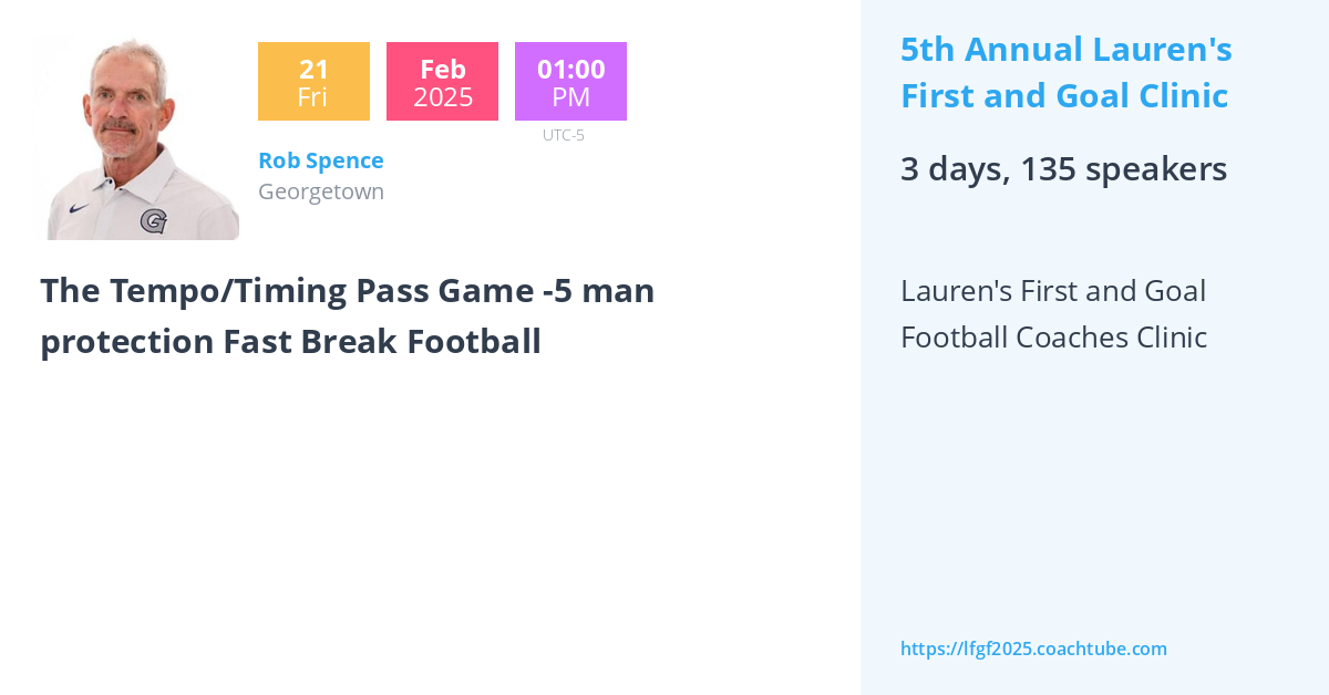 The Tempo/Timing Pass Game -5 man protection Fast Break Football