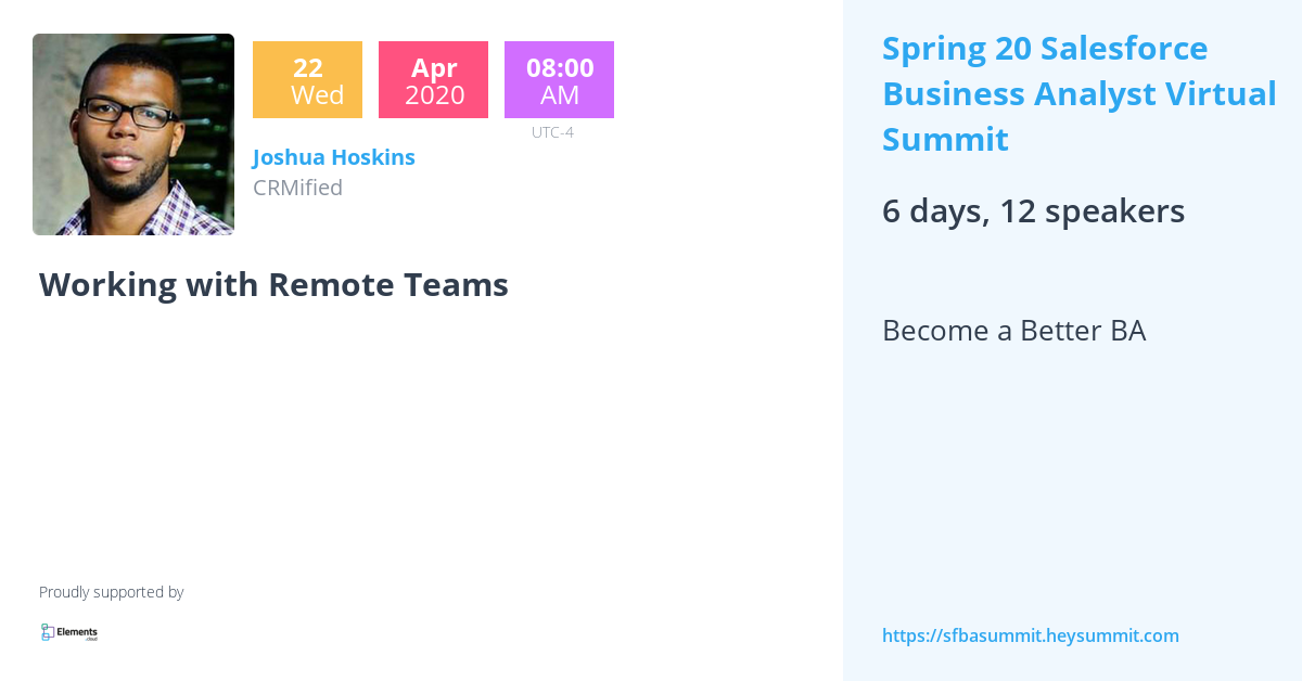 Joshua Hoskins - Spring 20 Salesforce Business Analyst Virtual Summit