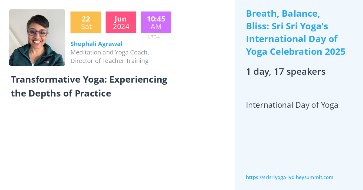 Shephali Agrawal - Breath, Balance, Bliss: Sri Sri Yoga's International ...